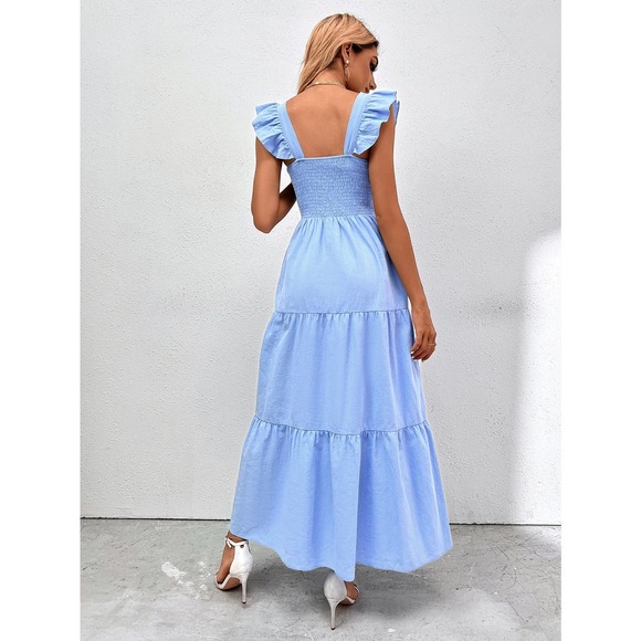 WILA | Dresses | Minimalist Shirred Bodice Ruffle Hem Maxi Dress Boho ...